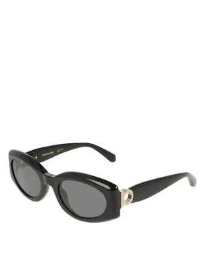 FERRAGAMO Gancini Oval Sunglasses, 54mm - Black
