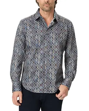 Robert Graham Missing Links Long Sleeve Cotton Stretch Shirt - Navy