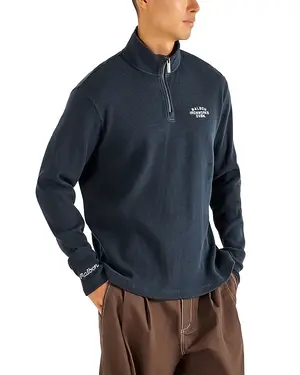 MALBON Ironworks Cotton Blend Quarter Zip Logo Sweatshirt - Blueberry