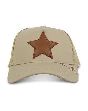 Vintage Havana Cracked Leather Star Trucker Hat