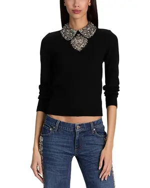 Alice + Olivia Porla Wool Stretch Collared Sweater - Black/silver