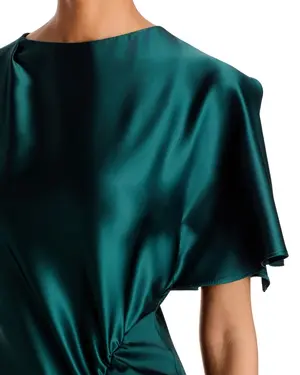 Aqua Stretch Satin Ruched Gown Exclusive