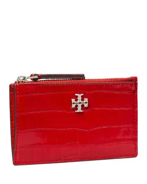 Tory Burch Kira Croc Embossed Leather Card Case