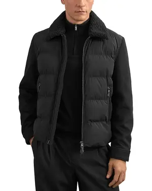 REISS Maximus Quilted Faux Shearling Collar Jacket