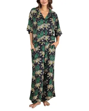 PRINTFRESH Satin Wildest Dreams Pants Pajama Set - Ink