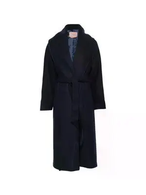 TWINSET Belted Shawl-collar Coat - Blue