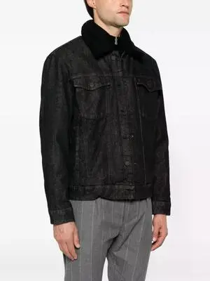 DONDUP Shearling-collar Logo-embroidered Denim Jacket