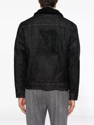DONDUP Shearling-collar Logo-embroidered Denim Jacket