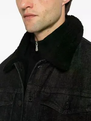 DONDUP Shearling-collar Logo-embroidered Denim Jacket