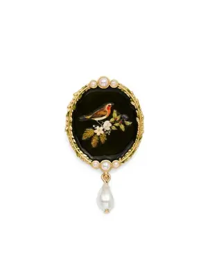 FABLE ENGLAND Robin Bramble And Pearl Brooch In Gold
