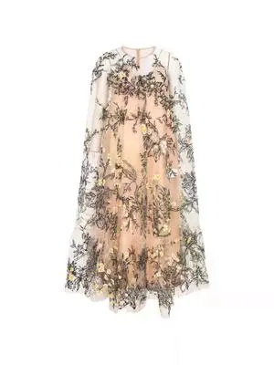 Biyan Galari Embroidered Beaded Tulle Dress - Neutrals