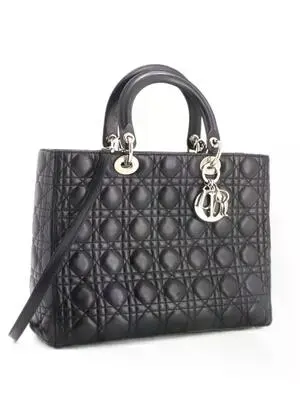 Dior Lady Bag Cannage Quilt Lambskin Large Tote Bag - Black
