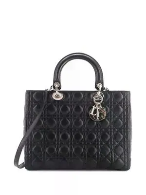 Dior Lady Bag Cannage Quilt Lambskin Large Tote Bag - Black