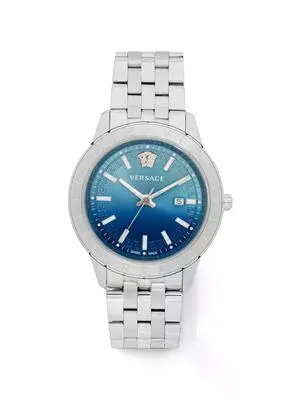 Versace Greca-pattern Link-bracelet 43mm Watch - Blue