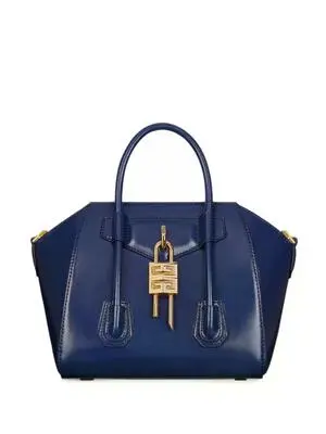 Givenchy Mini Antigona Lock Bag In Box Leather - Blue