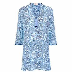 KAMINEE Light Cotton Voile Kaftan Palm Springs - Blue