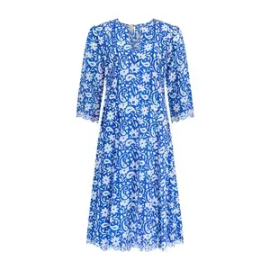 KAMINEE Hand Block Print Cotton Silk Dress Crete