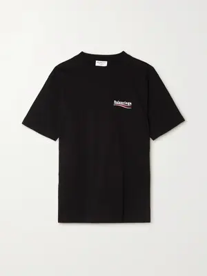 Balenciaga Oversized Embroidered Cotton-jersey T-shirt - Black