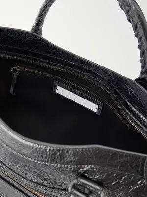 Balenciaga Le City Medium Embellished Crinkled-leather Shoulder Bag - Black