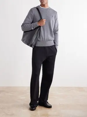 AMI Paris Adc Logo-embroidered Merino Wool Sweater - Gray