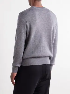 AMI Paris Adc Logo-embroidered Merino Wool Sweater - Gray