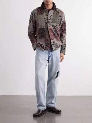 KARTIK RESEARCH Embroidered Patchwork Suede-trimmed Cotton Chore Jacket