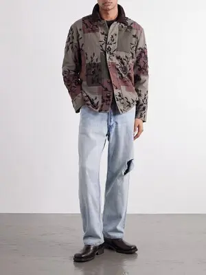 KARTIK RESEARCH Embroidered Patchwork Suede-trimmed Cotton Chore Jacket