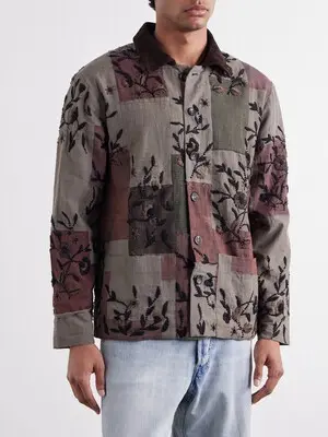 KARTIK RESEARCH Embroidered Patchwork Suede-trimmed Cotton Chore Jacket