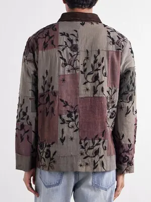 KARTIK RESEARCH Embroidered Patchwork Suede-trimmed Cotton Chore Jacket
