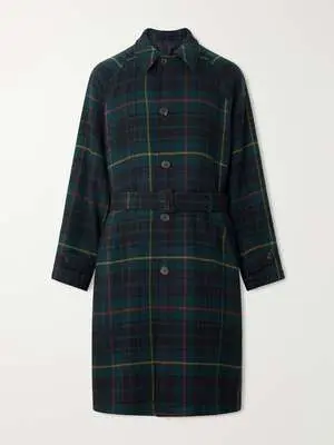 Polo Ralph Lauren Belted Plaid Wool Coat - Black