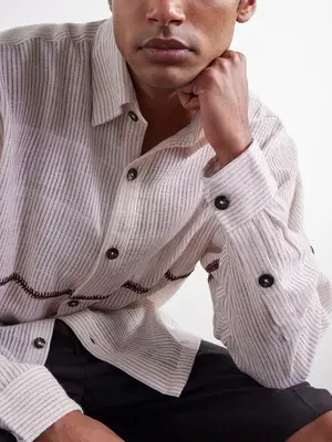 KARTIK RESEARCH Rabari Embroidered Pinstriped Cotton Shirt