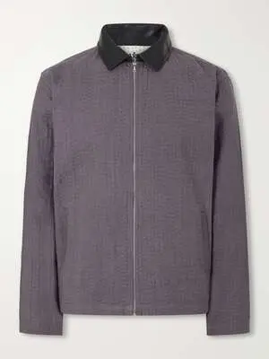 KARTIK RESEARCH Kantha Leather-trimmed Embroidered Cotton Blouson Jacket - Gray