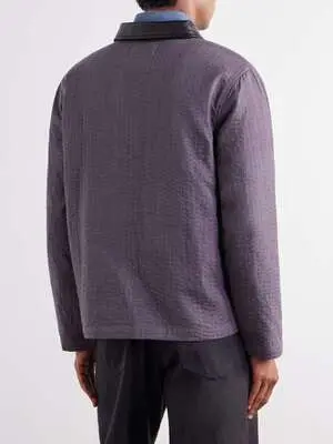 KARTIK RESEARCH Kantha Leather-trimmed Embroidered Cotton Blouson Jacket
