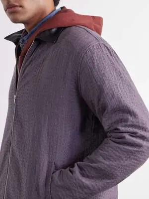 KARTIK RESEARCH Kantha Leather-trimmed Embroidered Cotton Blouson Jacket