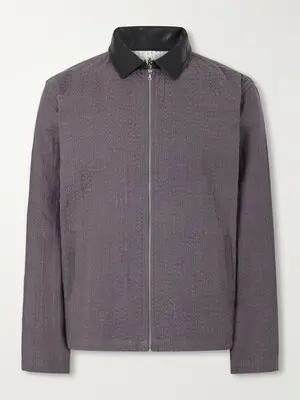 KARTIK RESEARCH Kantha Leather-trimmed Embroidered Cotton Blouson Jacket - Gray