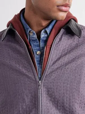 KARTIK RESEARCH Kantha Leather-trimmed Embroidered Cotton Blouson Jacket