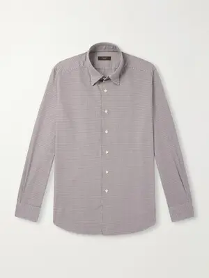 SLOWEAR Glanshirt Button-down Collar Houndstooth Cotton Shirt - Brown