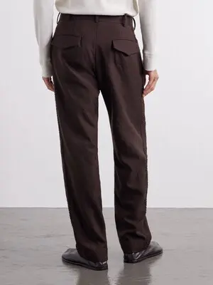 KARTIK RESEARCH Straight-leg Pleated Embroidered Wool-twill Trousers