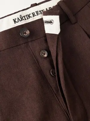 KARTIK RESEARCH Straight-leg Pleated Embroidered Wool-twill Trousers