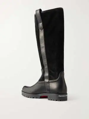 CHRISTIAN LOUBOUTIN Leather-trimmed Suede Biker Boots