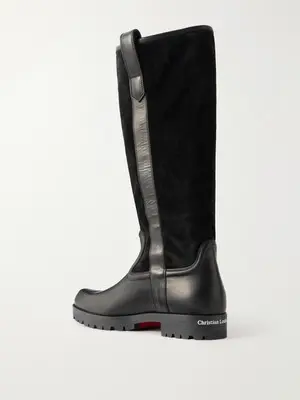 CHRISTIAN LOUBOUTIN Leather-trimmed Suede Biker Boots
