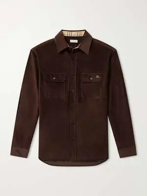 Burberry Logo-embroidered Cotton-corduroy Shirt - Brown