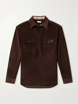 Burberry Logo-embroidered Cotton-corduroy Shirt - Brown