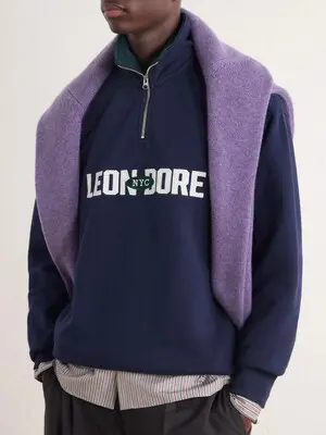 Aimé Leon Dore Logo-appliquéd Cotton Half-zip Sweatshirt - Blue