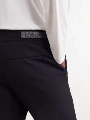 Loewe Tapered Leather-trimmed Wool-blend Twill Trousers