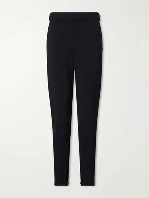 Loewe Tapered Leather-trimmed Wool-blend Twill Trousers - Black