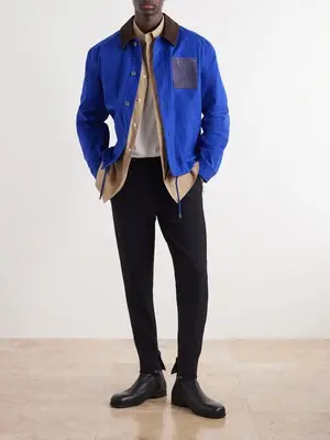 Loewe Tapered Leather-trimmed Wool-blend Twill Trousers