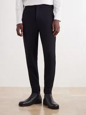 Loewe Tapered Leather-trimmed Wool-blend Twill Trousers