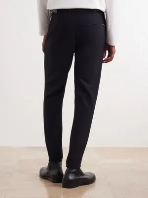 Loewe Tapered Leather-trimmed Wool-blend Twill Trousers
