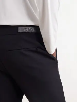 Loewe Tapered Leather-trimmed Wool-blend Twill Trousers